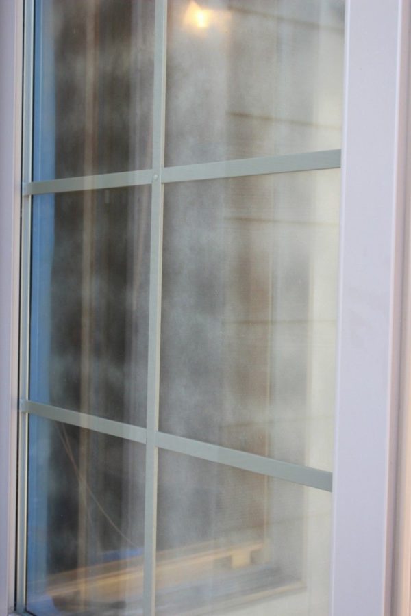 Frosting a window for privacy. - Frosting a window for privacy.